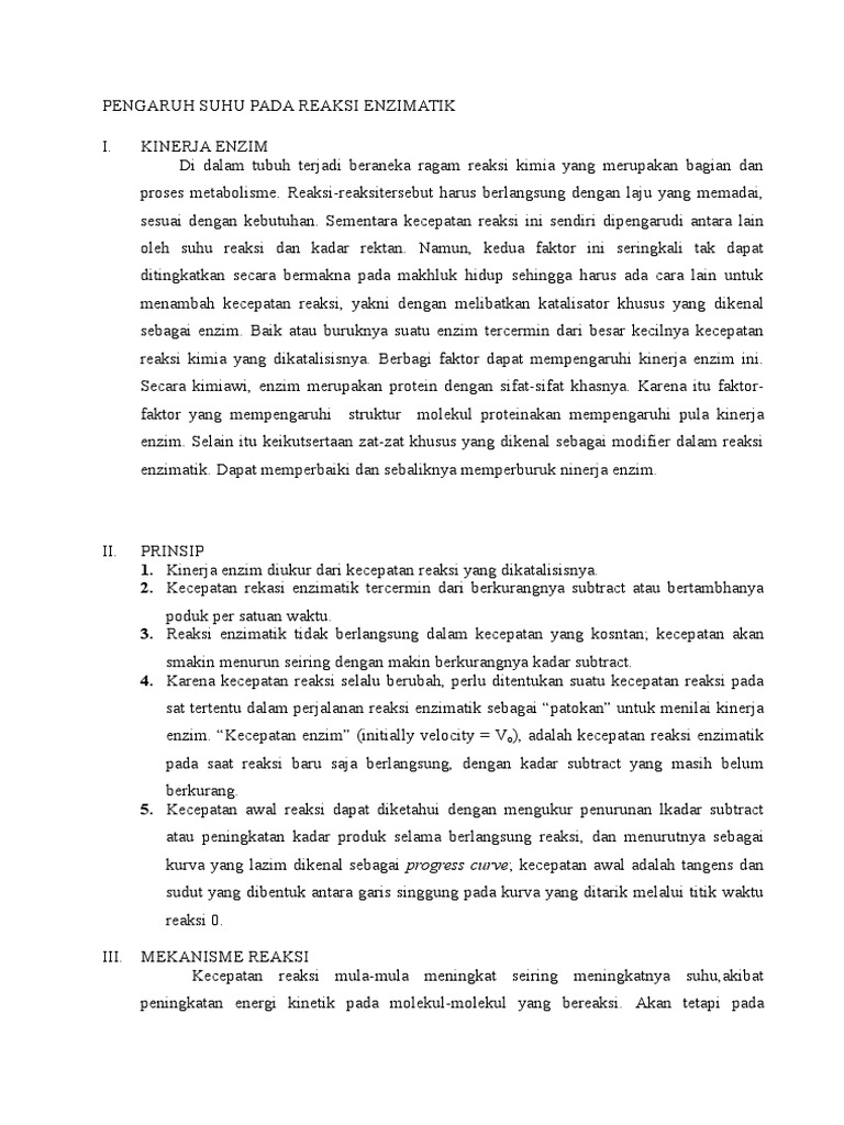 Pengaruh Suhu Pada Reaksi Enzimatik | PDF