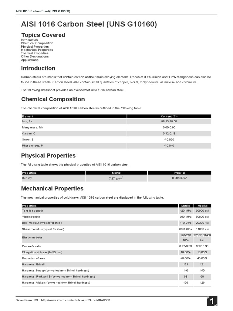 AISI 1016 Carbon Steel Overview | PDF | Steel | Building Materials