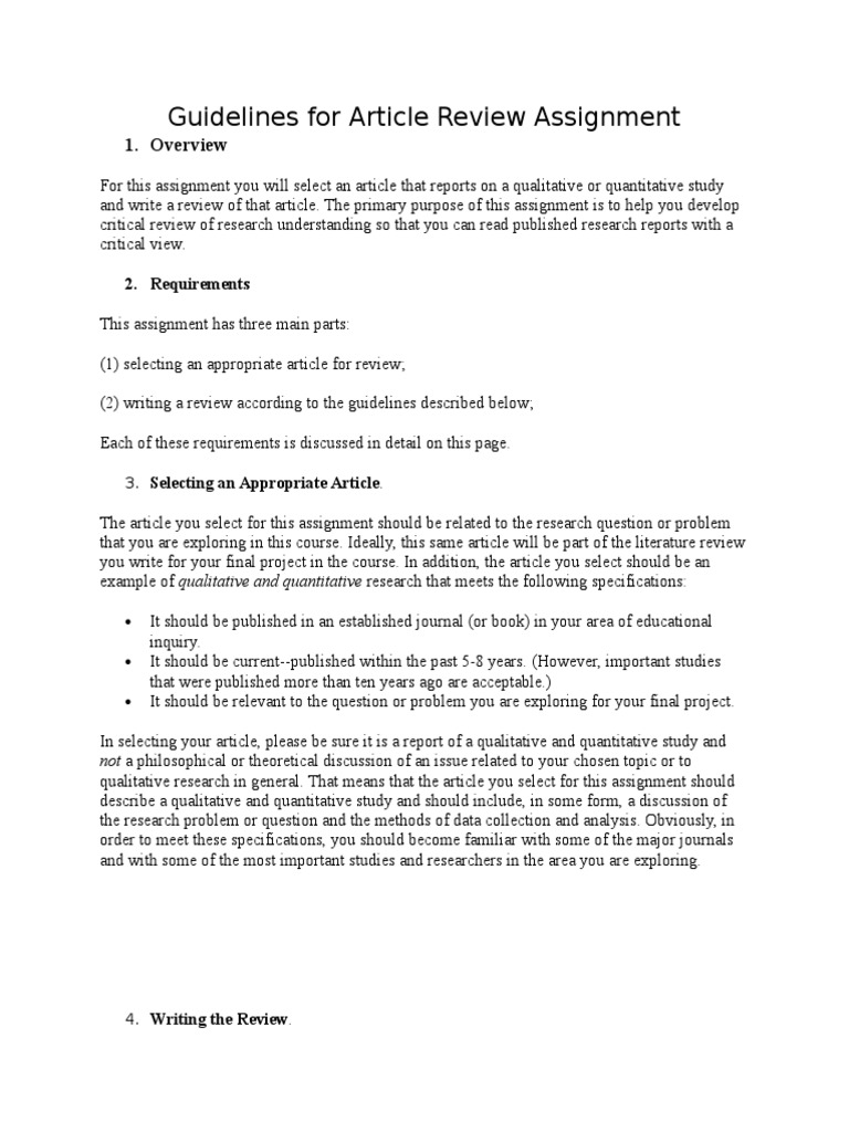Guidelines For Article Review Assignment | PDF | Qualitative Research ... Guidelines For Article Review Assignment | PDF | Qualitative Research ...