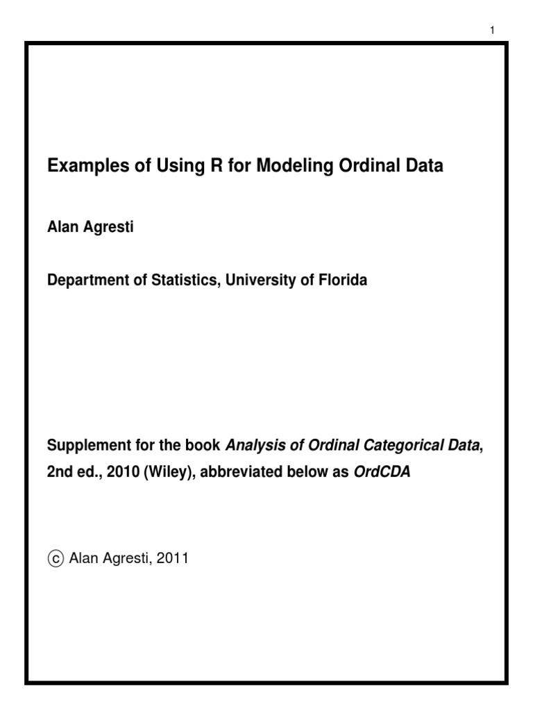 Modeling Ordinal Data Using R: Examples of Cumulative Logit, Adjacent-Categories Logit, and ...