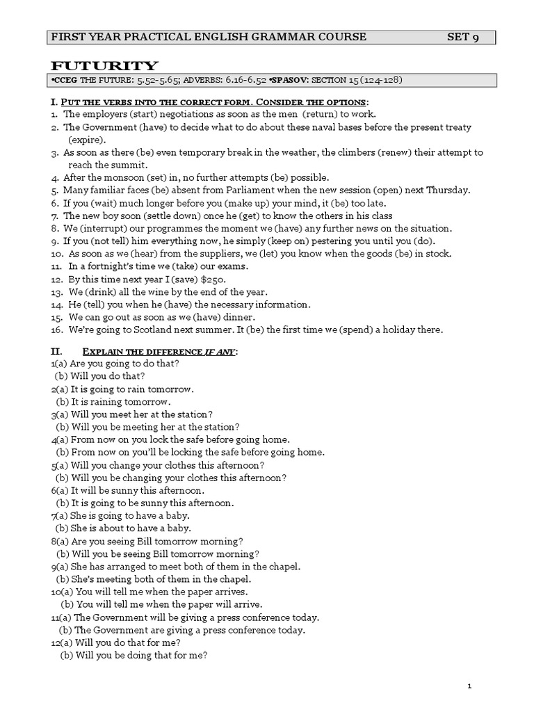 Futurity: First Year Practical English Grammar Course Set 9 | PDF | Languages