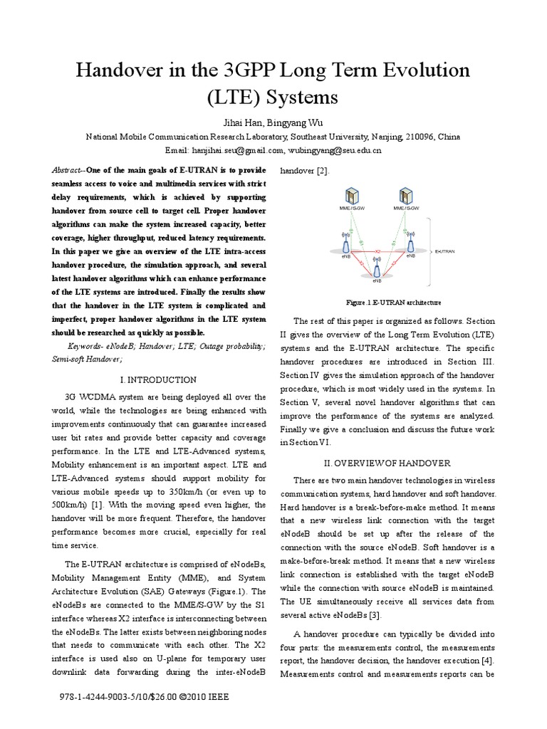 Handover in The 3GPP Long Term Evolution (LTE) Systems: Jihai Han, Bingyang Wu | PDF | Radio ...