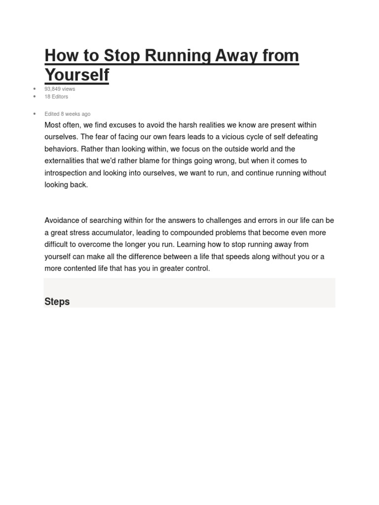 How To Stop Running Away From Yourself | PDF | Self | Feeling