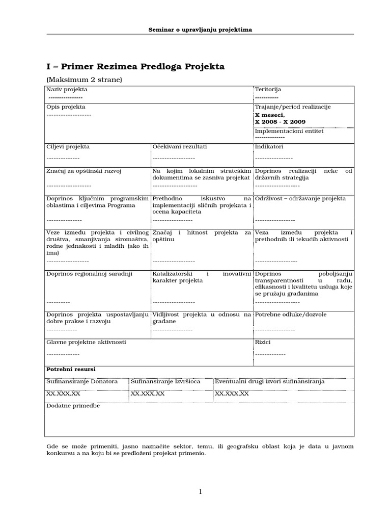 Rezime Projekta (Primer) | PDF