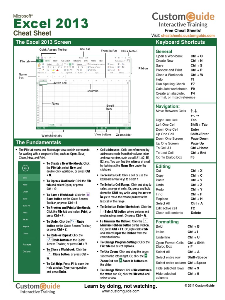 Excel 2013 Cheat Sheet | PDF