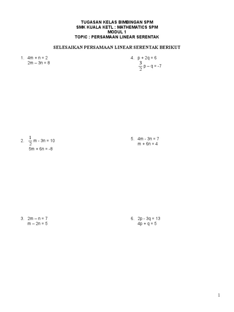 Module 1 Simultenous Linear And Equations Pdf Equations Applied 8228