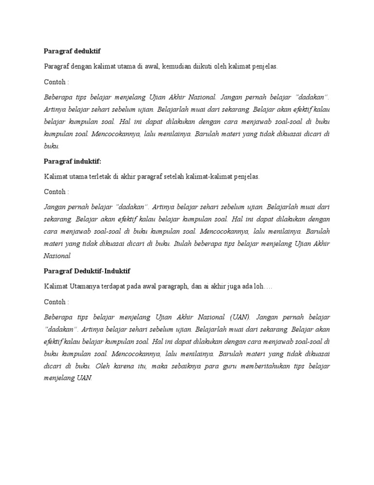 Contoh Paragraf Deduktif - Induktif | PDF