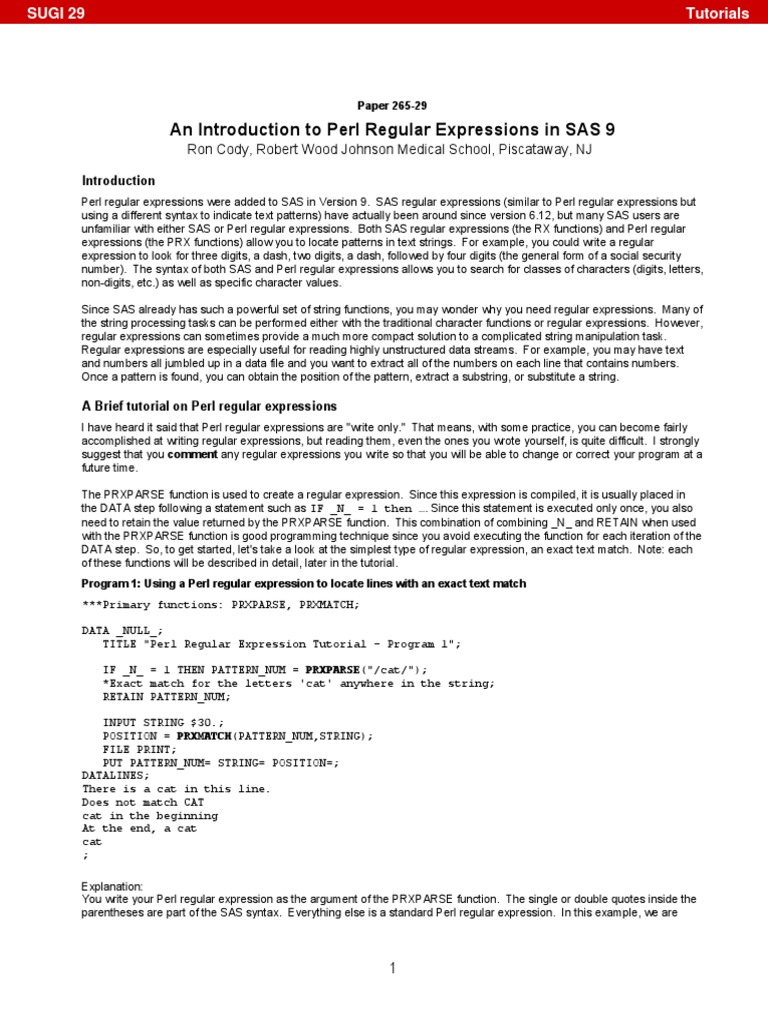An Introduction To Perl Regular Expressions in SAS 9 | PDF | Regular Expression | String ...