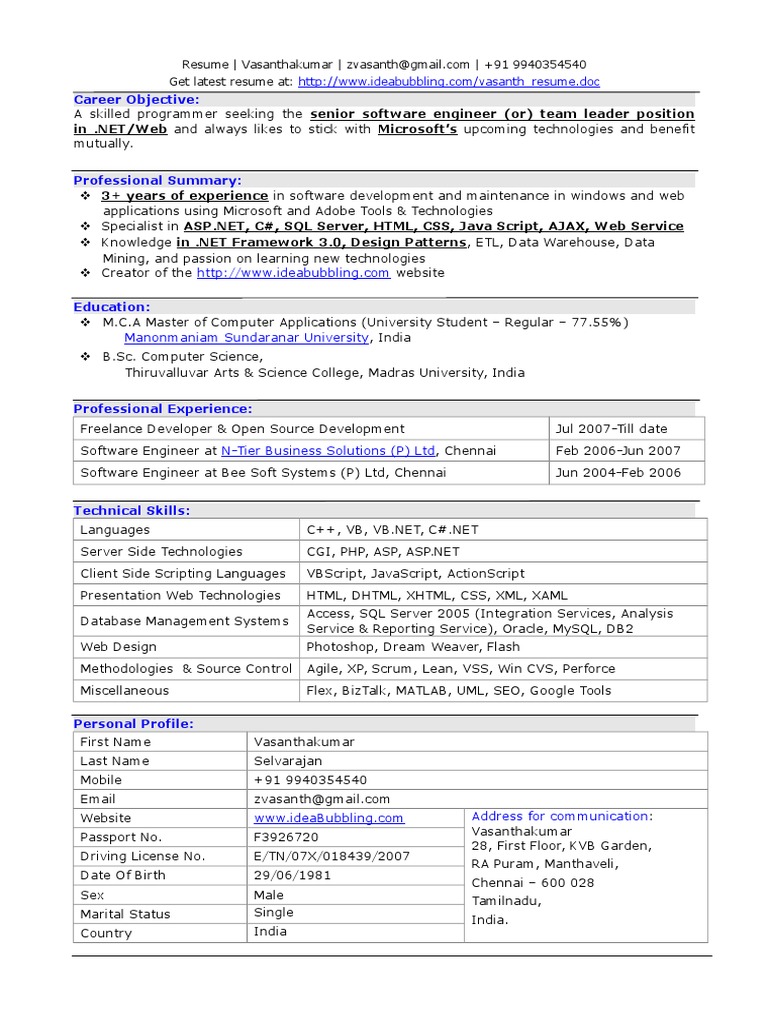 Vasanth Resume | PDF | Java Script | Websites