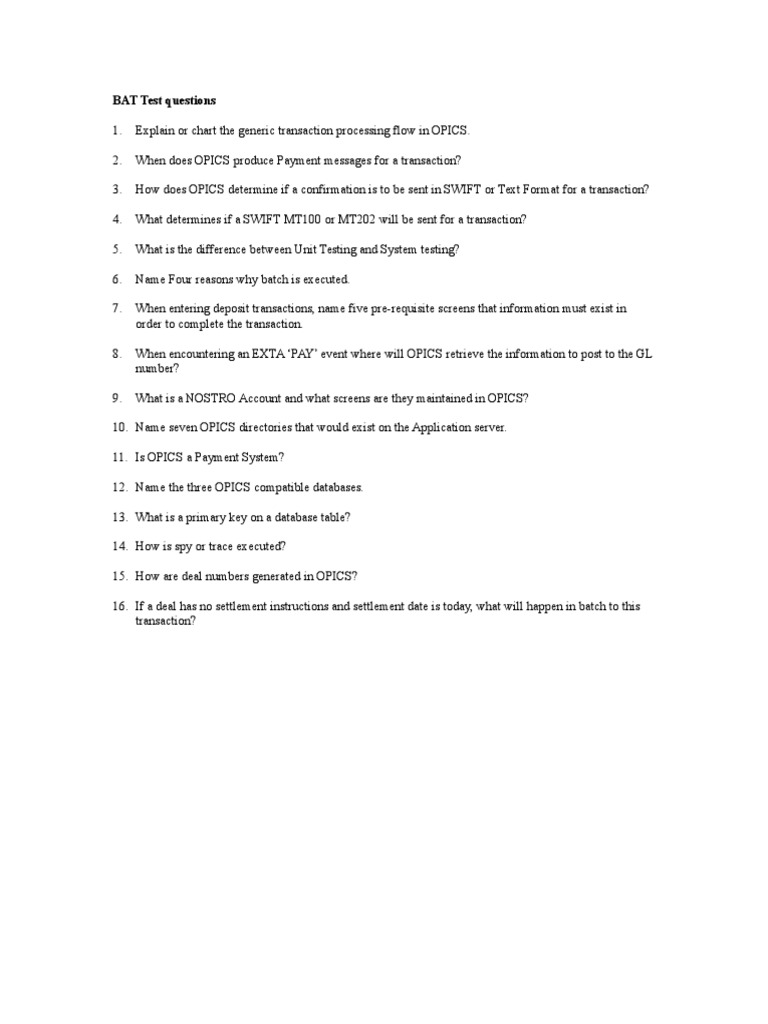 BAT Test Questions | PDF | Computers