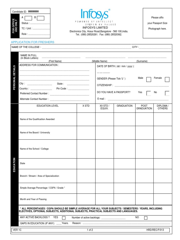 Freshers Application Form | PDF