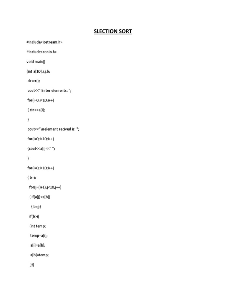 Selection Sort Algorithm in C++ | PDF | Teaching Methods & Materials