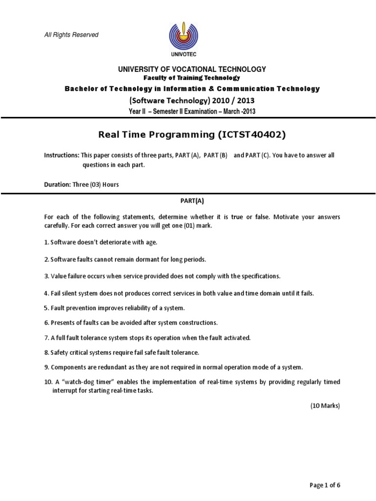 Real Time Programming Final Exam 2013 | PDF | Real Time Computing ...