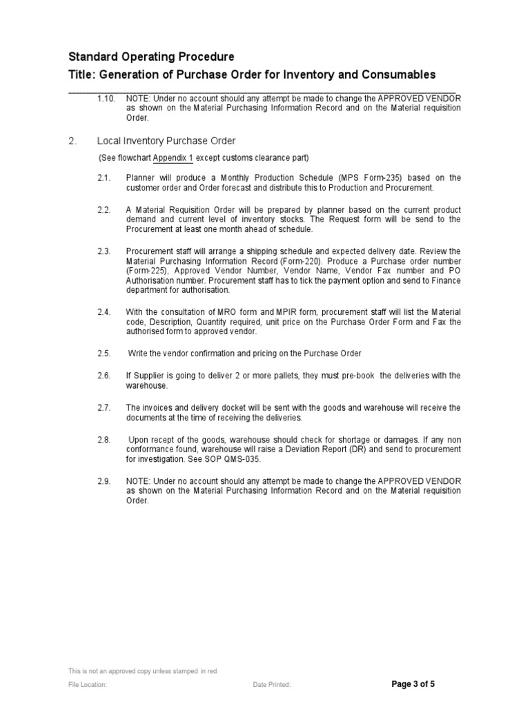 SOP For Inventory | PDF | Inventory | Warehouse