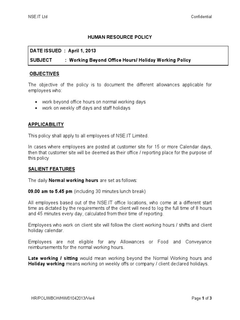 Workilng Beyond Office Hours_Holiday Working Policy_Ver 4 | Working ...