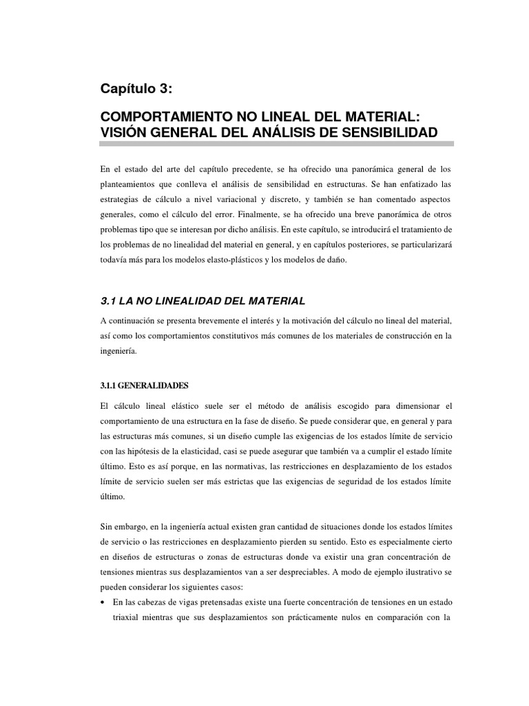 Análisis de Sensibilidad en Materiales No Lineales | PDF | Elasticidad ...