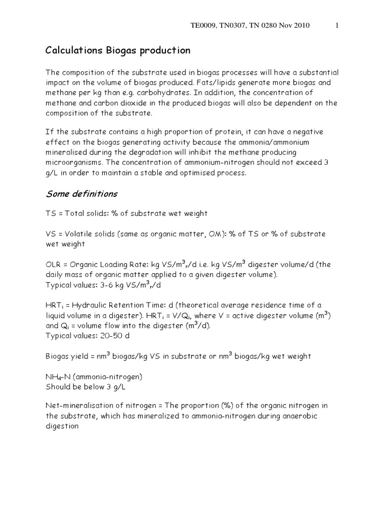 Calculations Biogas Production | PDF | Anaerobic Digestion | Biogas
