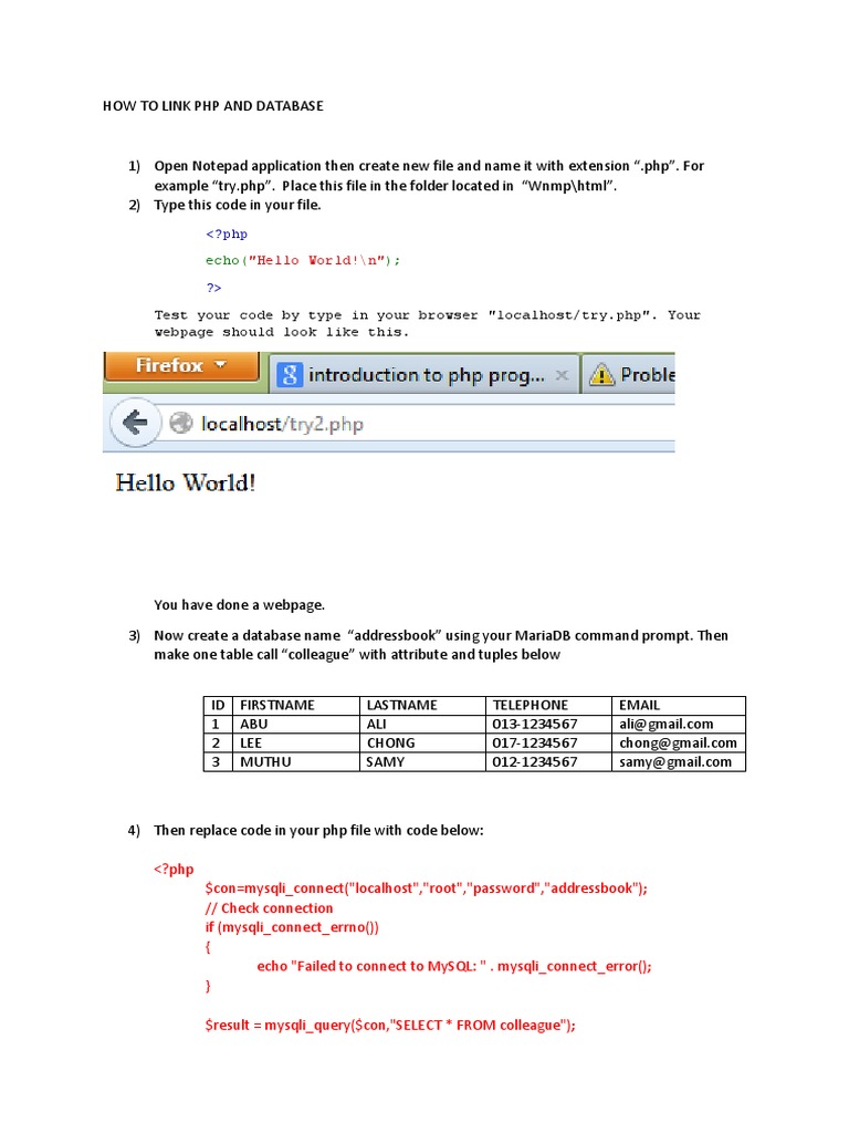 Linking PHP with Database Tutorial | PDF | Career & Growth