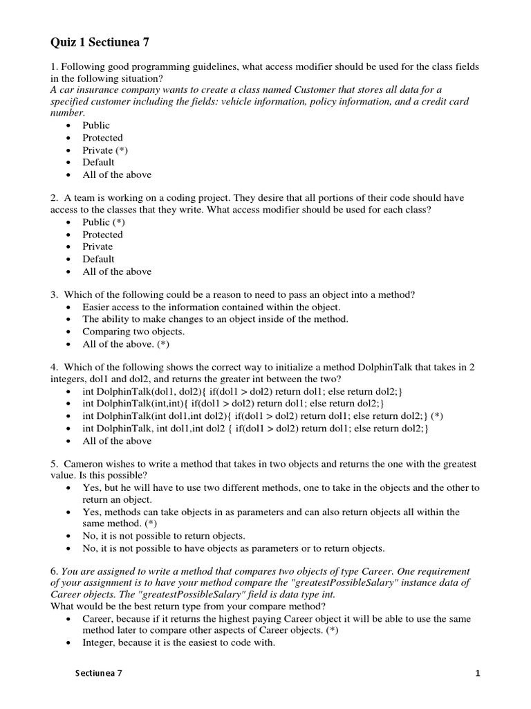 Quiz Sectiunea 7 | PDF | Inheritance (Object Oriented Programming) | Class (Computer Programming)