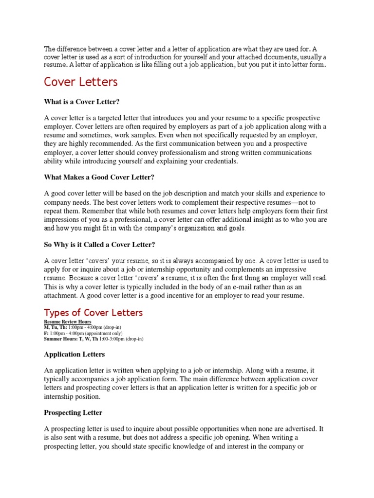 The Difference Between A Cover Letter and A Letter of Application Are ...