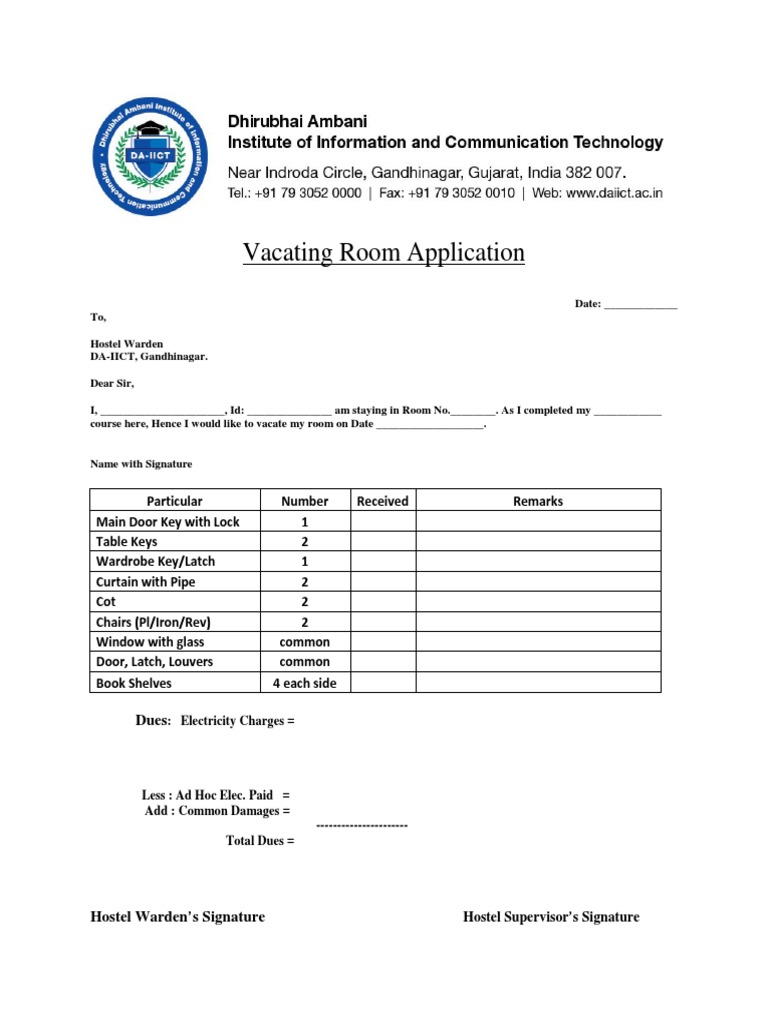 Hostel Vacating Form | PDF