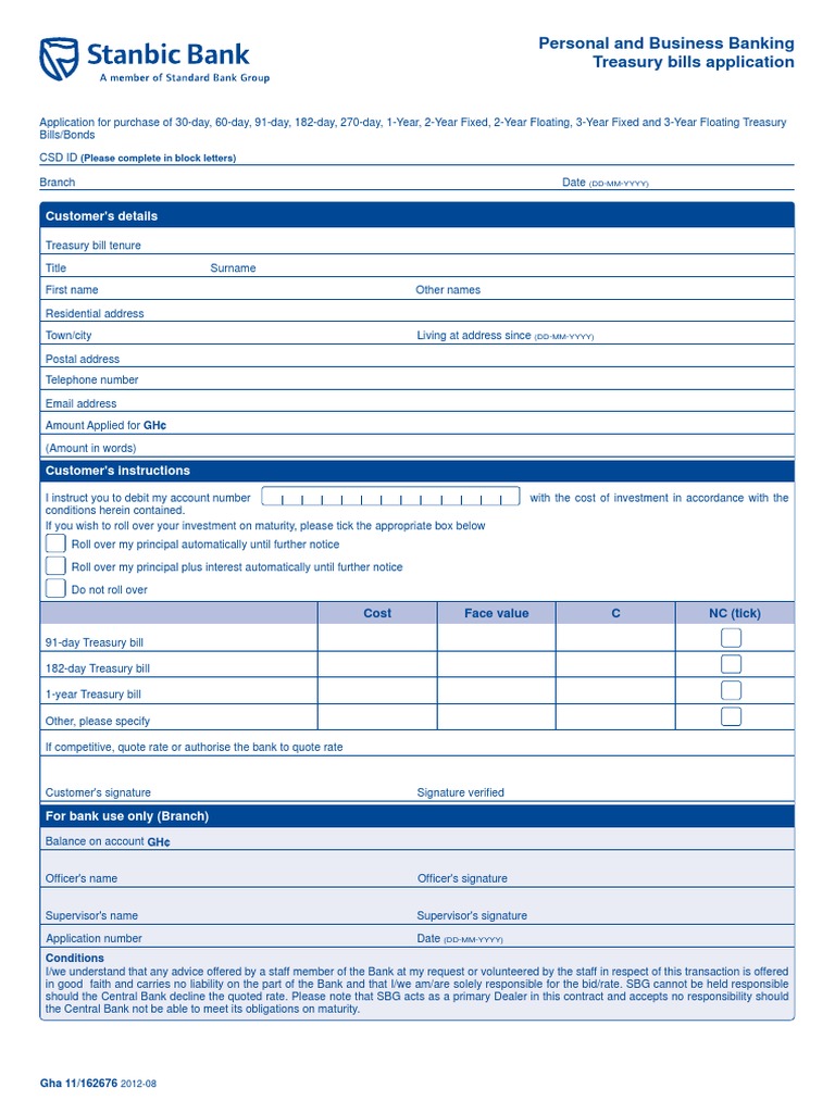 Treasury Bills Application Form | PDF