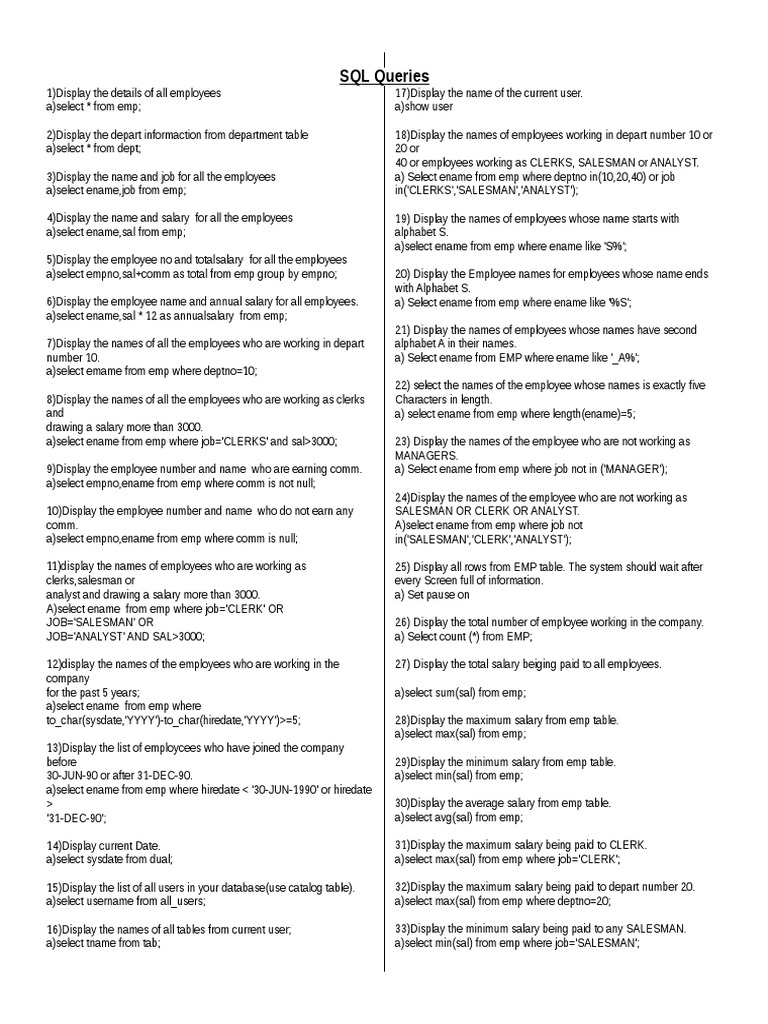 SQL Queries | PDF | Salary | Programmer
