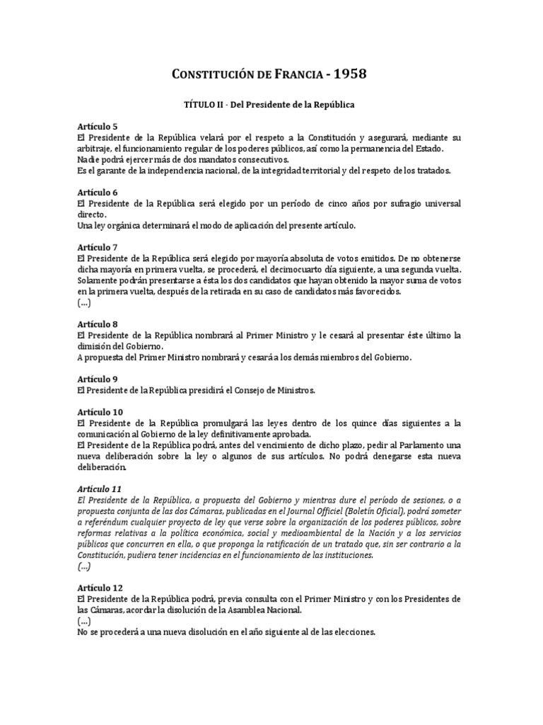 Constitucion Francia 1958 PDF | PDF | República | Constitución