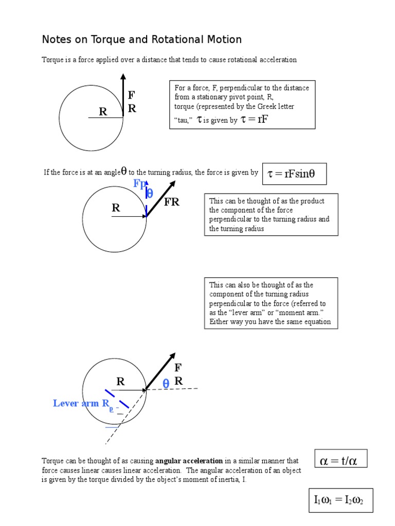 Notes On Torque and Rotational Motion: Lever Arm R | PDF
