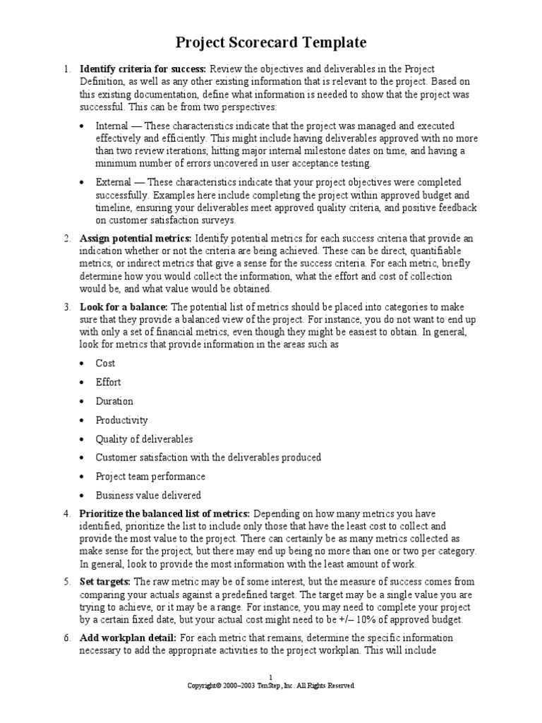 Project Scorecard Template | PDF | Usability | Customer Satisfaction