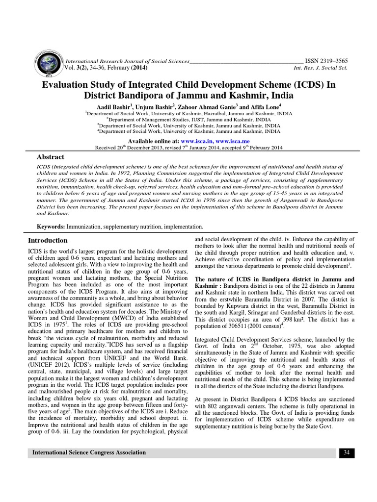 Evaluation Study of Integrated Child Development Scheme (ICDS) in | PDF