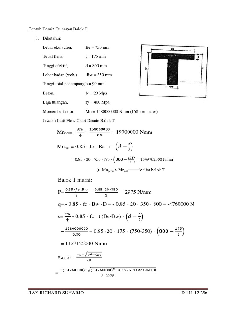 Contoh Desain Tulangan Balok T | PDF
