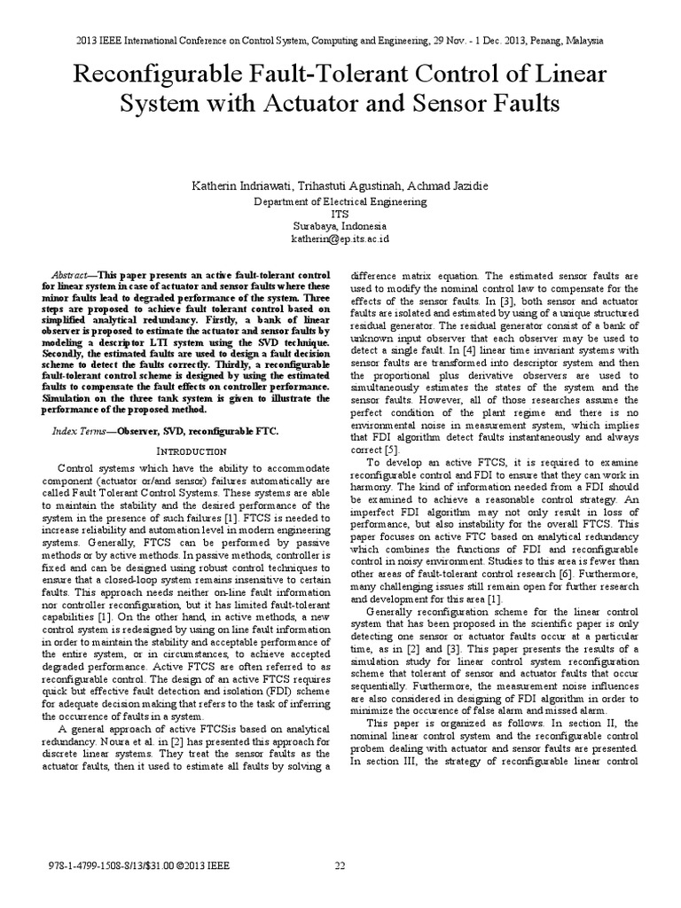 Reconfigurable of Active Fault Tolerant Control For Nonlinier Actuator and Sensor Fault - Sami ...