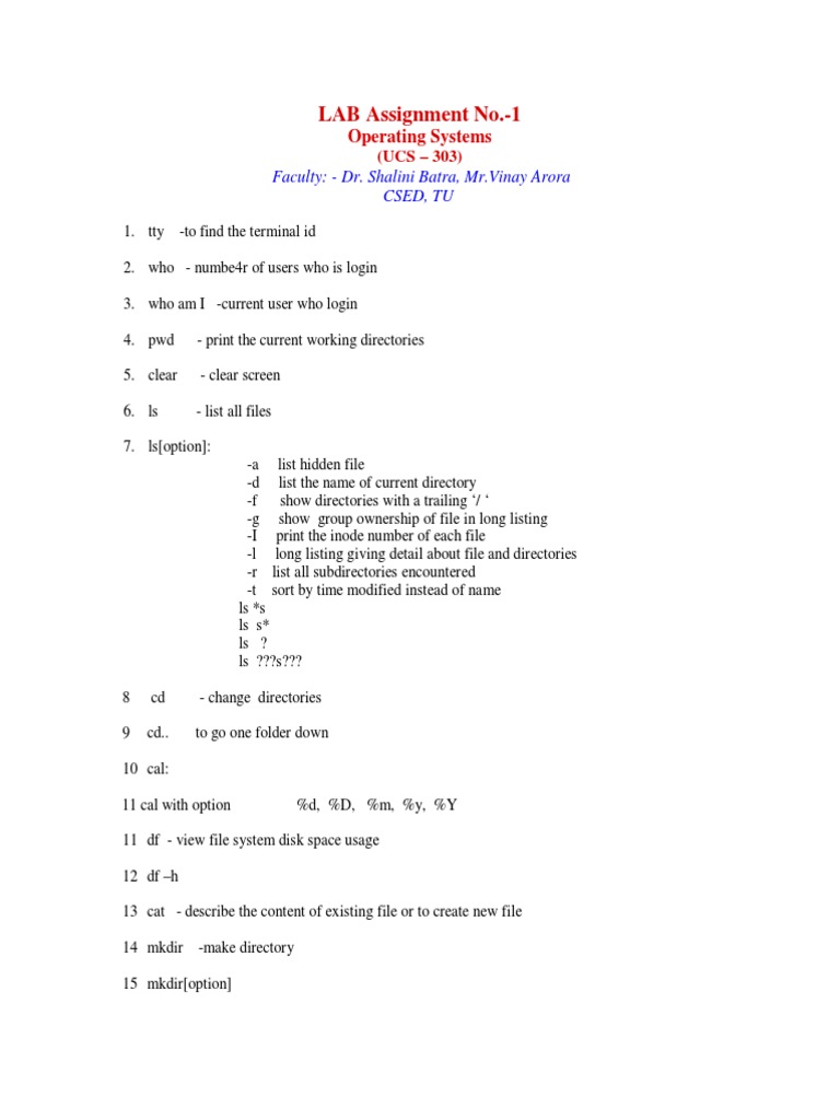 LAB Assignment No.-1: Faculty: - Dr. Shalini Batra, MR - Vinay Arora Csed, Tu | PDF | Directory ...