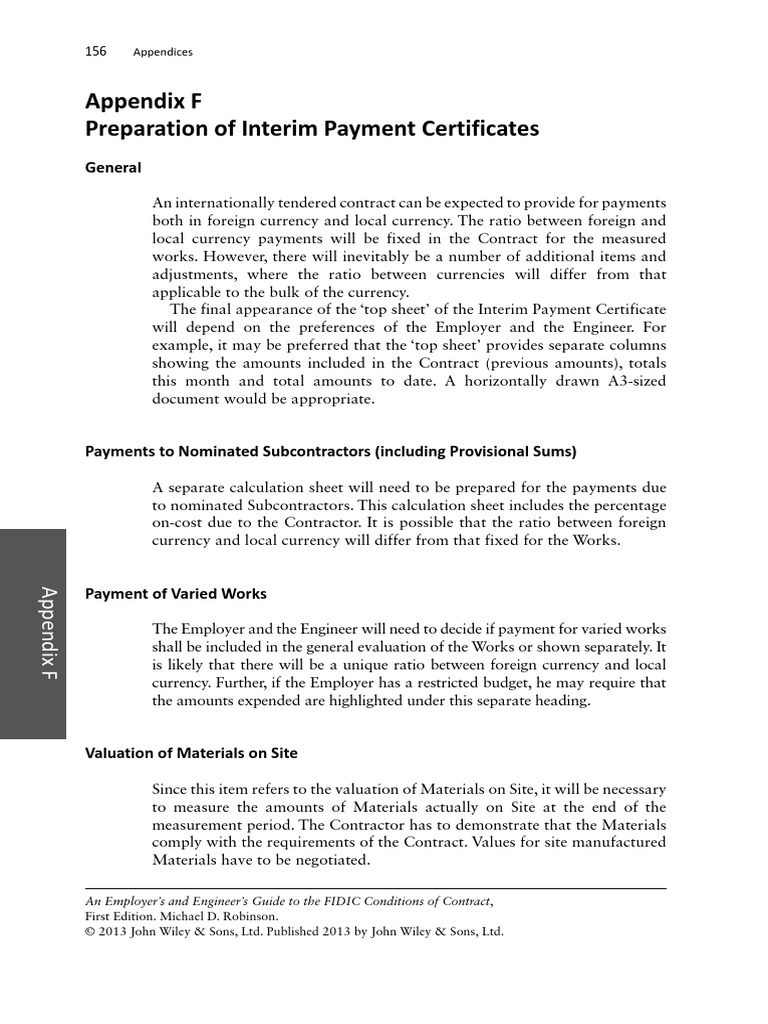Appendix F Preparation of Interim Payment Certificates: General | PDF ...