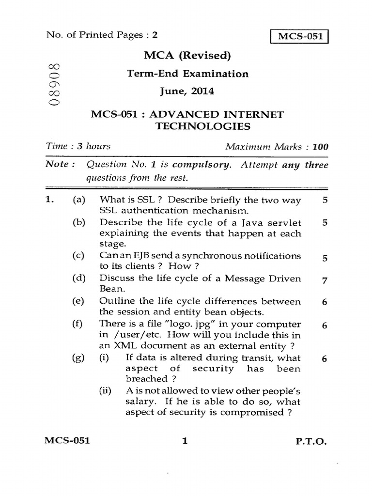 MCS-051 2 MCA (Revised) Term-End Examination June, 2014 Mcs-051 ...