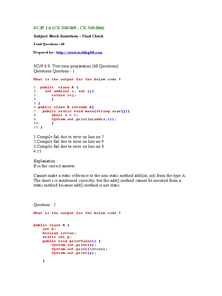 Final Set Final Check Scjp Question Pdf C Programming Language Method Computer 0222
