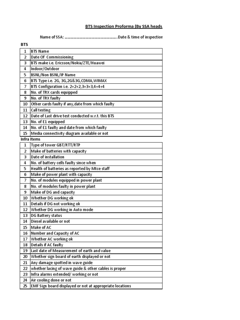 BTS Inspection and Maintenance Checklist | PDF | Law | Computers