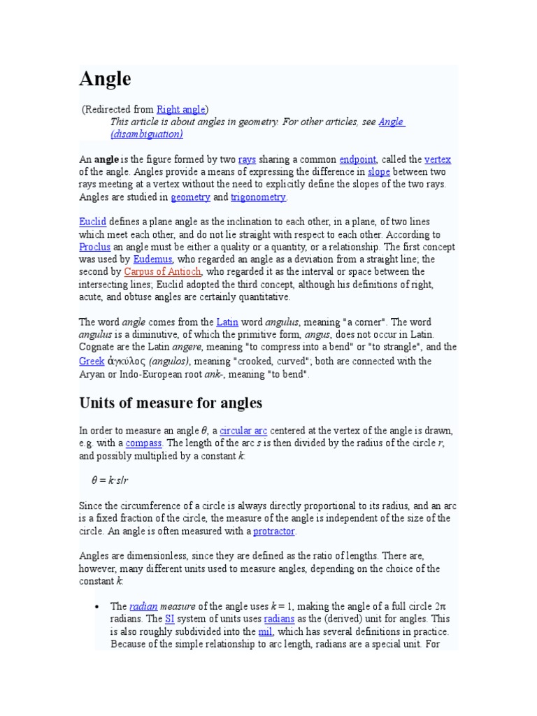 Angle: Units of Measure For Angles | PDF | Angle | Minute And Second Of Arc