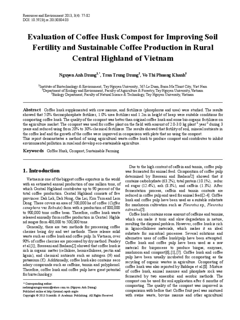 Evaluation of Coffee Husk Compost For Improving Soil Fertility and ...