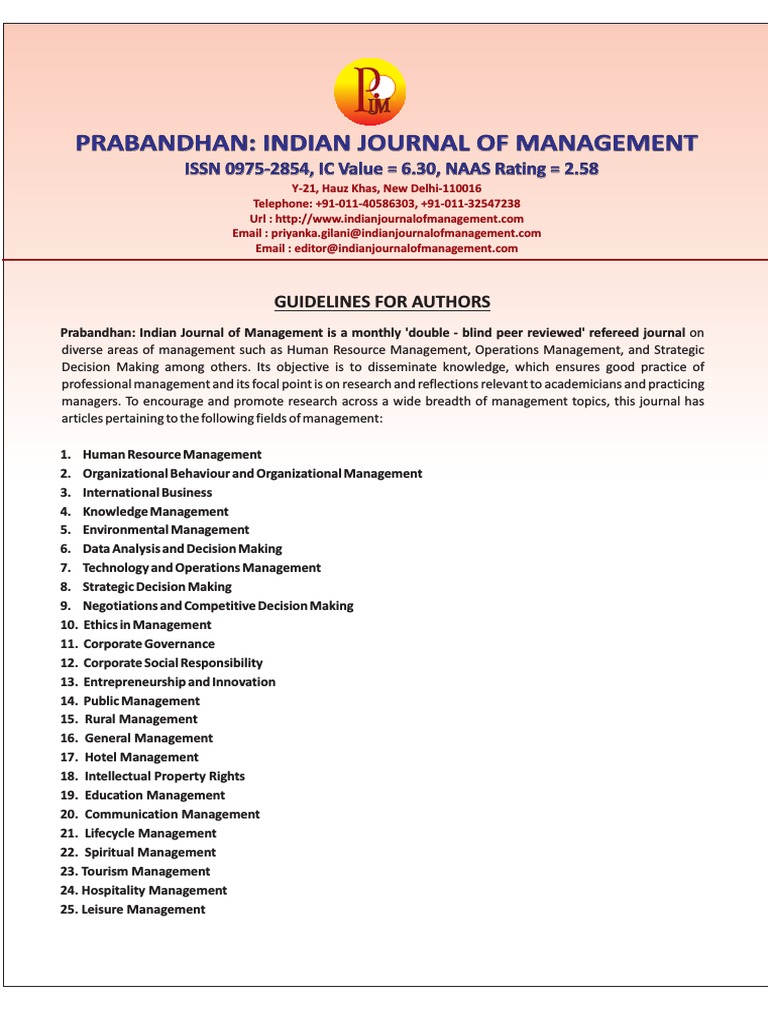 Guidelines For Authors - Indian Journal of Management | PDF | Business ...