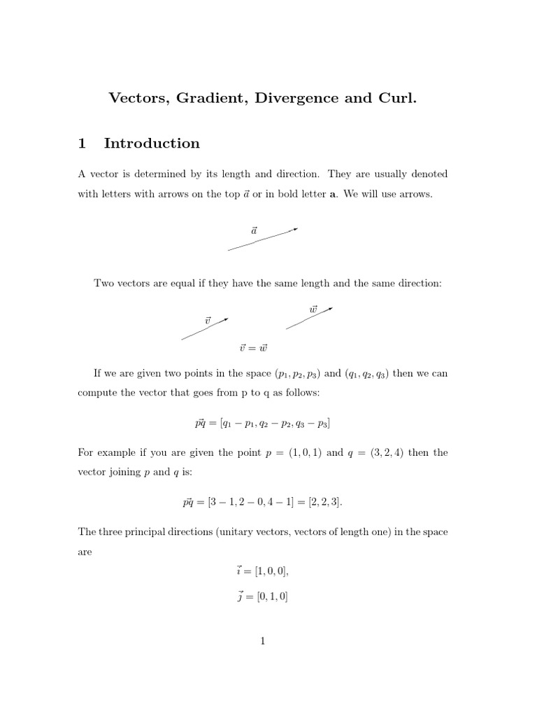 Vectors, Gradient, Divergence and Curl | PDF | Gradient | Vector Space