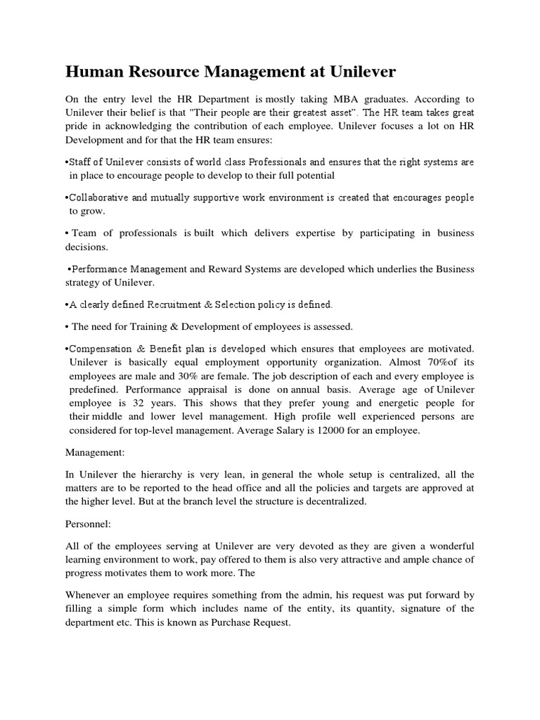 Human Resource Management at Unilever | PDF | Employment | Mentorship