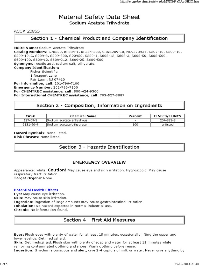 NaOAc 3H2O.htm | PDF | Personal Protective Equipment | Occupational ...