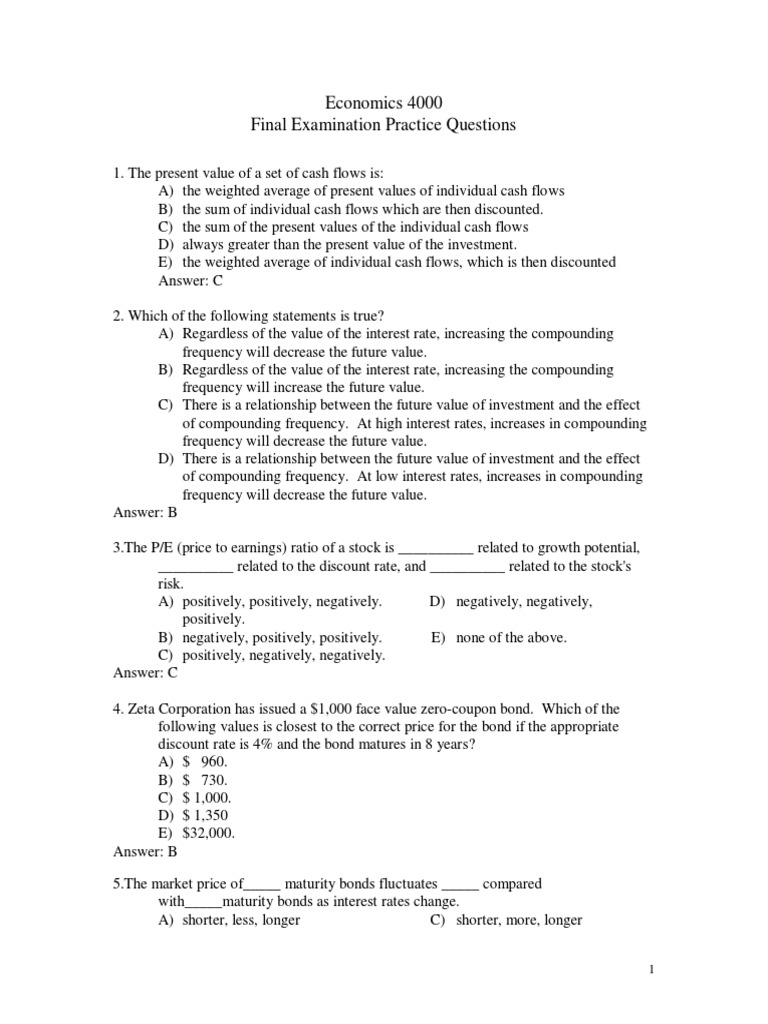 Practice Questions Final Exam-Financial Management | PDF | Beta ...
