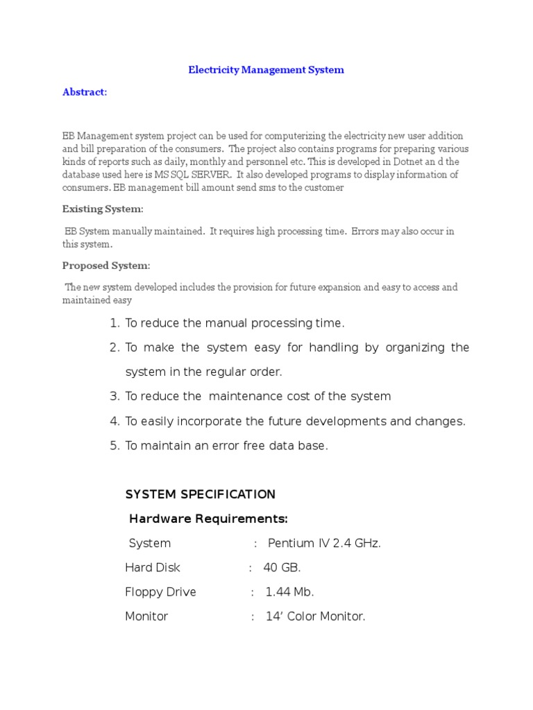 Electricity Management System | PDF