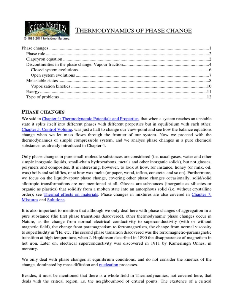 Thermodynamics of Phase Change: A Comprehensive Review of the ...