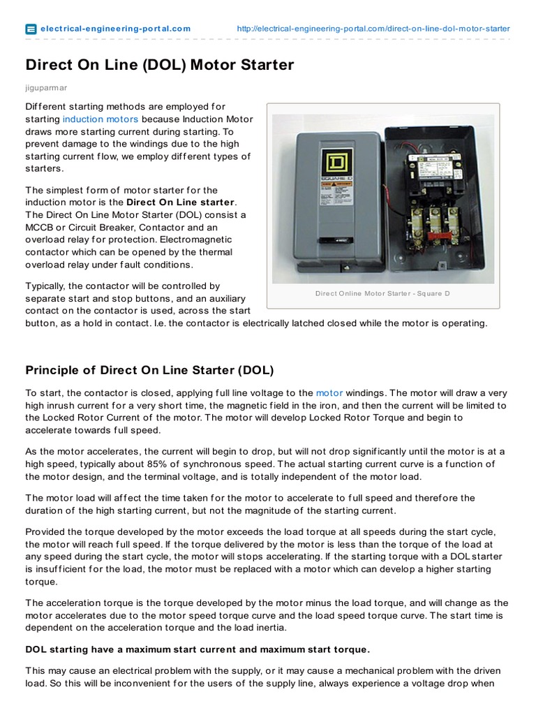 Direct On Line DOL Motor Starter | PDF | Relay | Electric Current