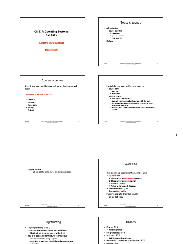 Today's Agenda: CS 537: Operating Systems Fall 2009 | PDF | Operating ...