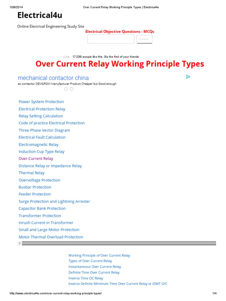 Over Current Relay Working Principle Types | Download Free PDF | Relay ...
